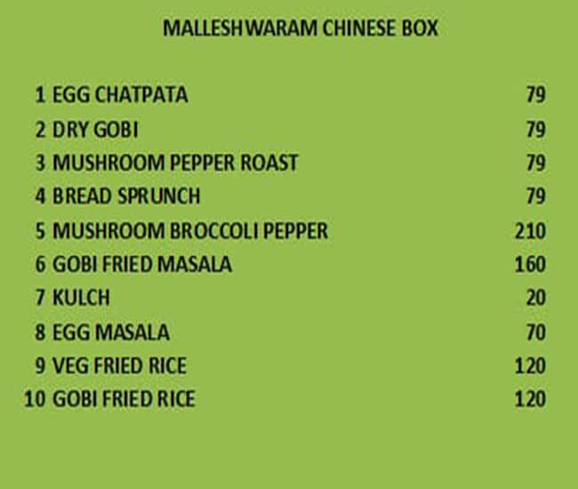 Menu of Malleshwaram Chinese Box, Rajajinagar, Bangalore