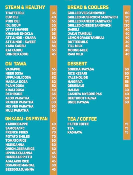 Menu of Vadappe's, Kanakapura Road, Bangalore