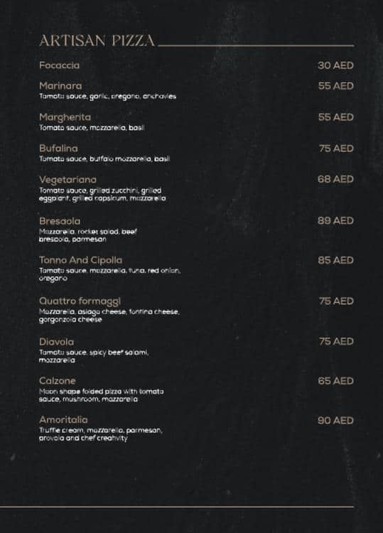 Menu of Amoritalia Ristorante, Al Raha, Abu Dhabi