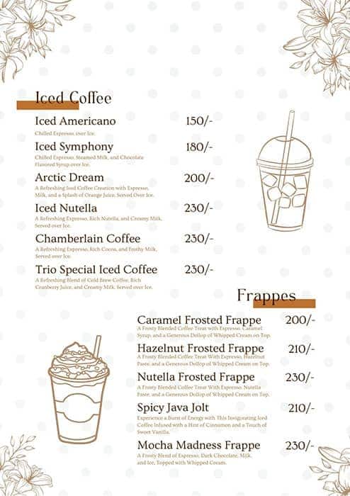 Menu of Cafetrio, Vesu, Surat