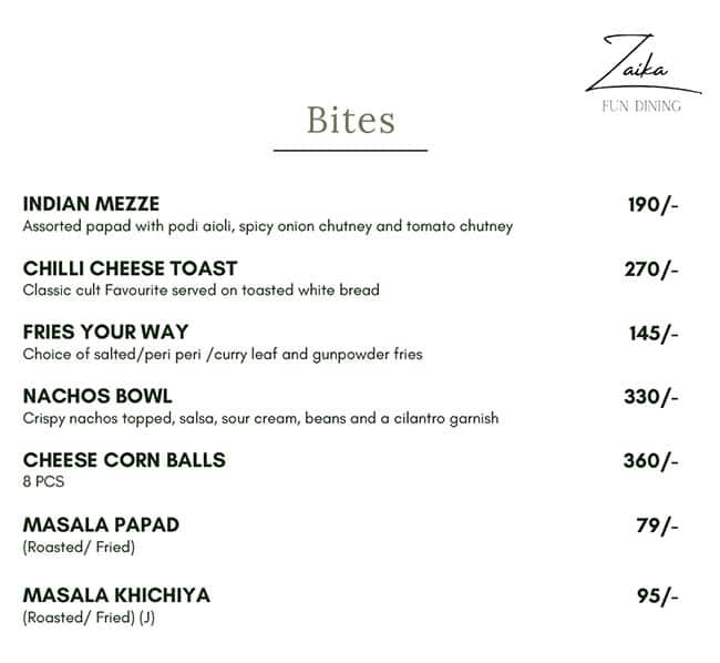 Menu of Zaika Restaurant & Party Hall, Govind Mall, Bhayandar, Mumbai