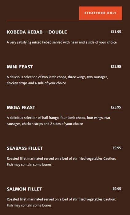 Carta de comida rápida Lahore Grill, Londres, 427 High St N