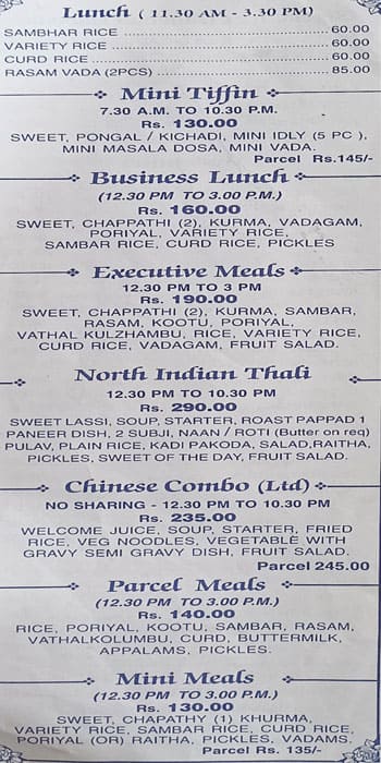 Menu at Sangeetha's Baker's Cafe, Chennai, 252X+HHR
