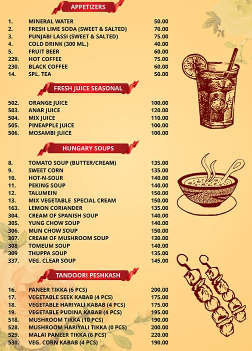 Menu of Moti Mahal, Hazratganj, Lucknow