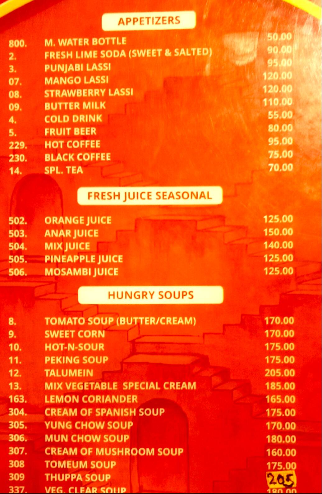Menu of Moti Mahal, Hazratganj, Lucknow