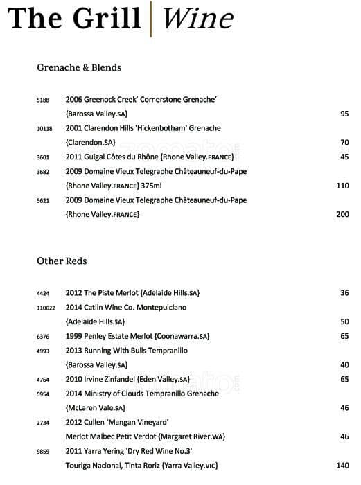 Menu at The Grill restaurant, Stirling