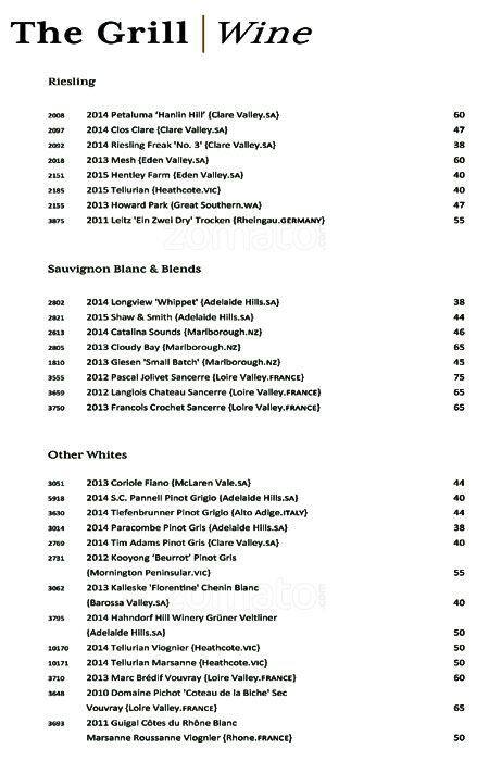 Menu at The Grill restaurant, Stirling