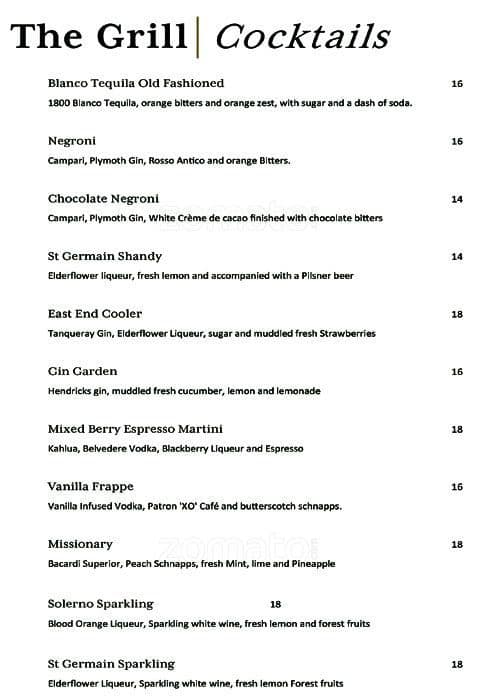 Menu at The Grill restaurant, Stirling