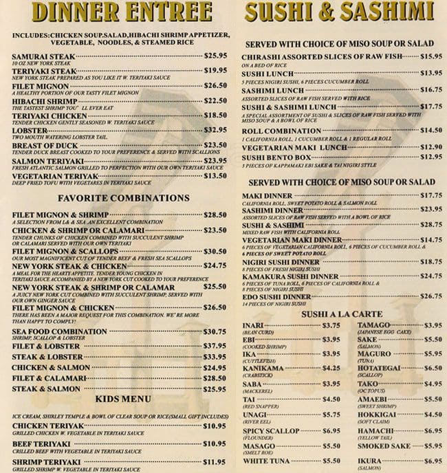 Menu at Edoko Japanese Steak House steakhouse, Ottawa