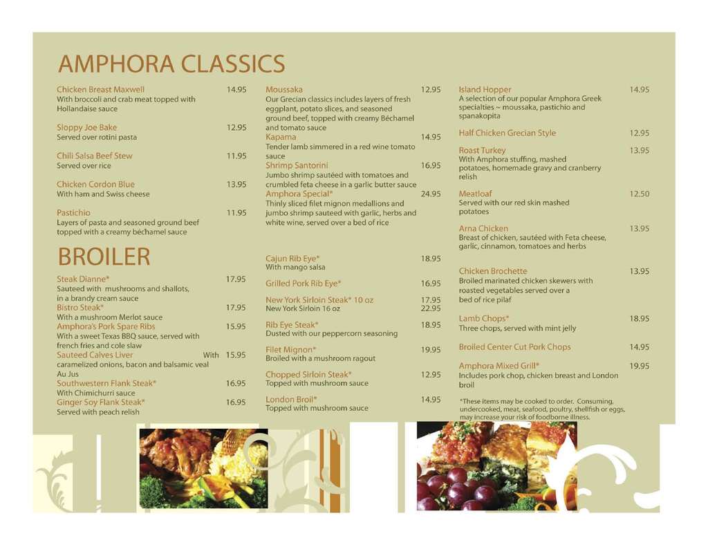 Menu at Amphora Diner Deluxe restaurant, Herndon