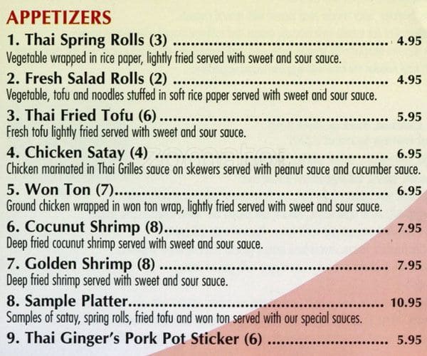 Thai Ginger Menu, Menu untuk Thai Ginger, Arbor Lodge, Portland ...