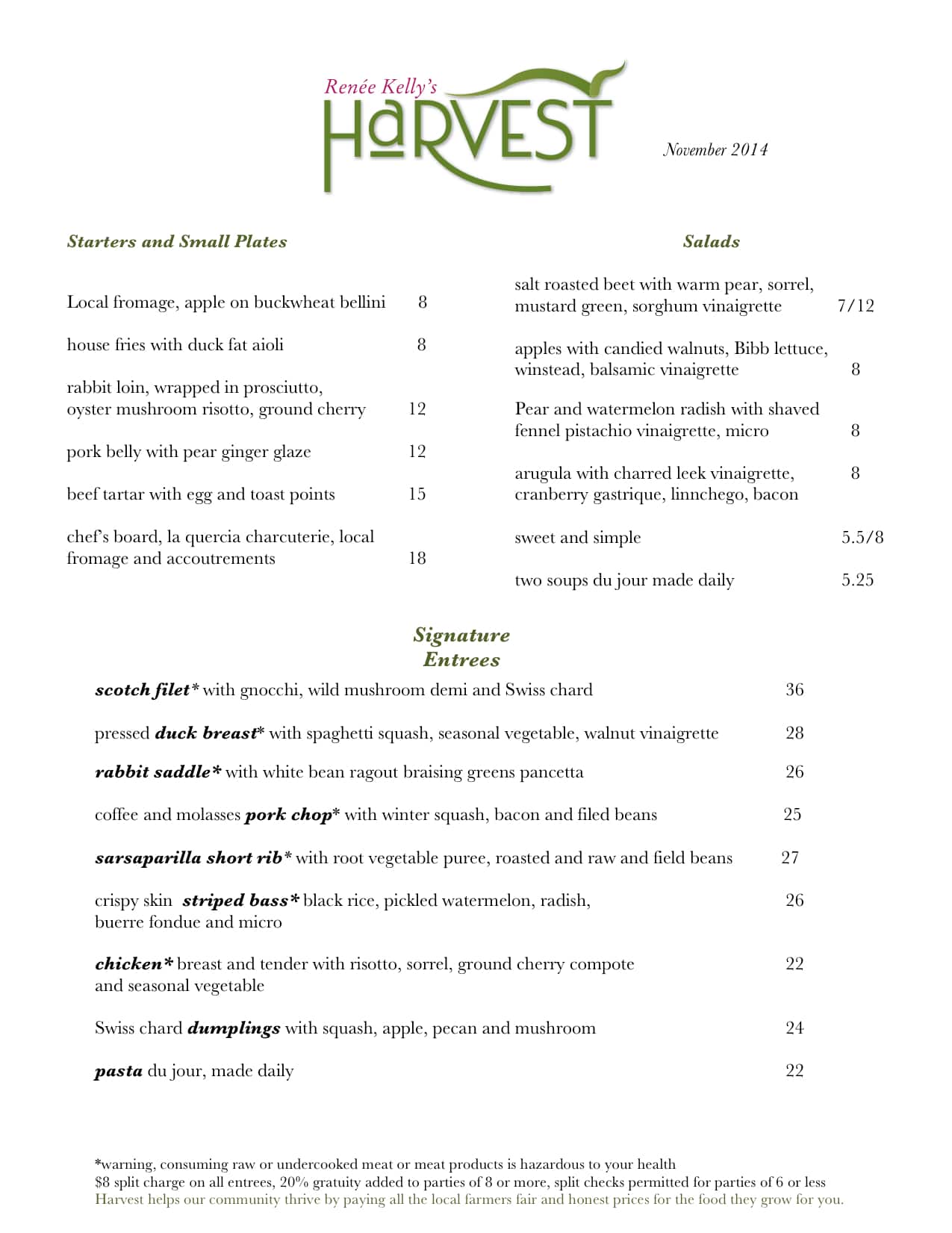Harvester Menu