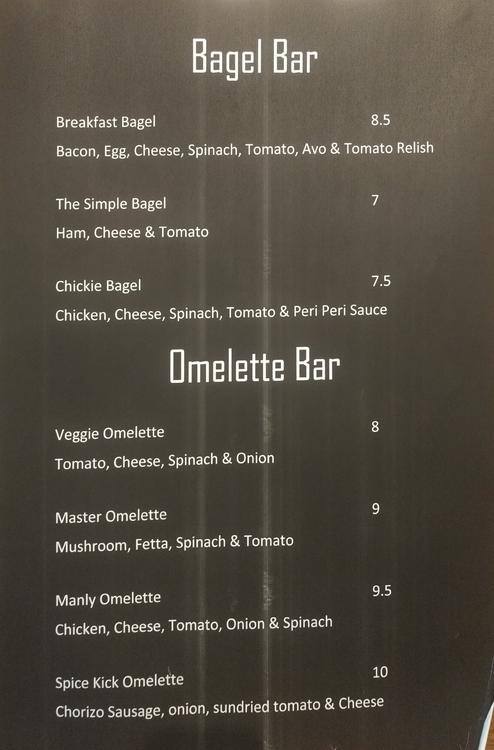 Menu at Cafe Django, Brisbane City