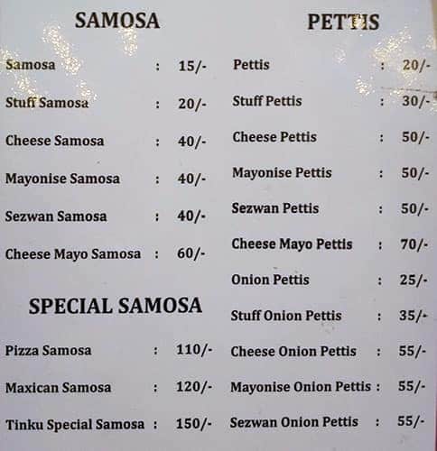 Menu of Tinku's, Vijay Nagar, Indore