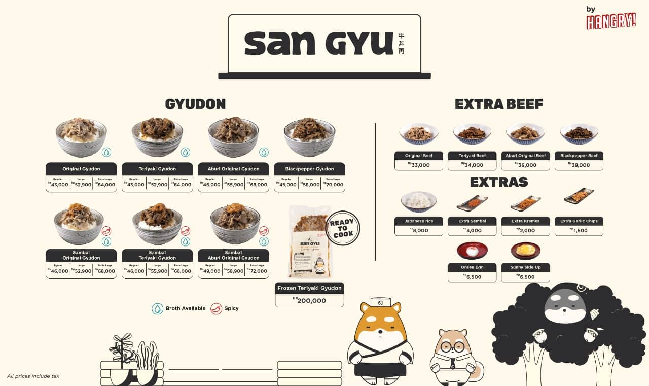 Menu at San Gyu restaurant, South Jakarta, Jl. Setiabudi Timur 4