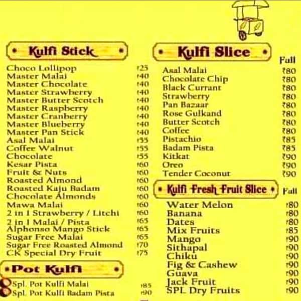 Menu of Chennai Kulfi, GST Road, Chennai