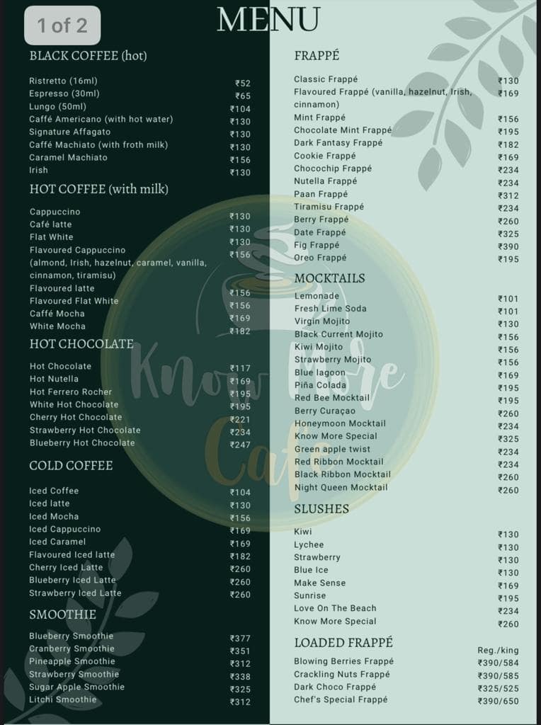 Menu at Know more cafe, Ajmer