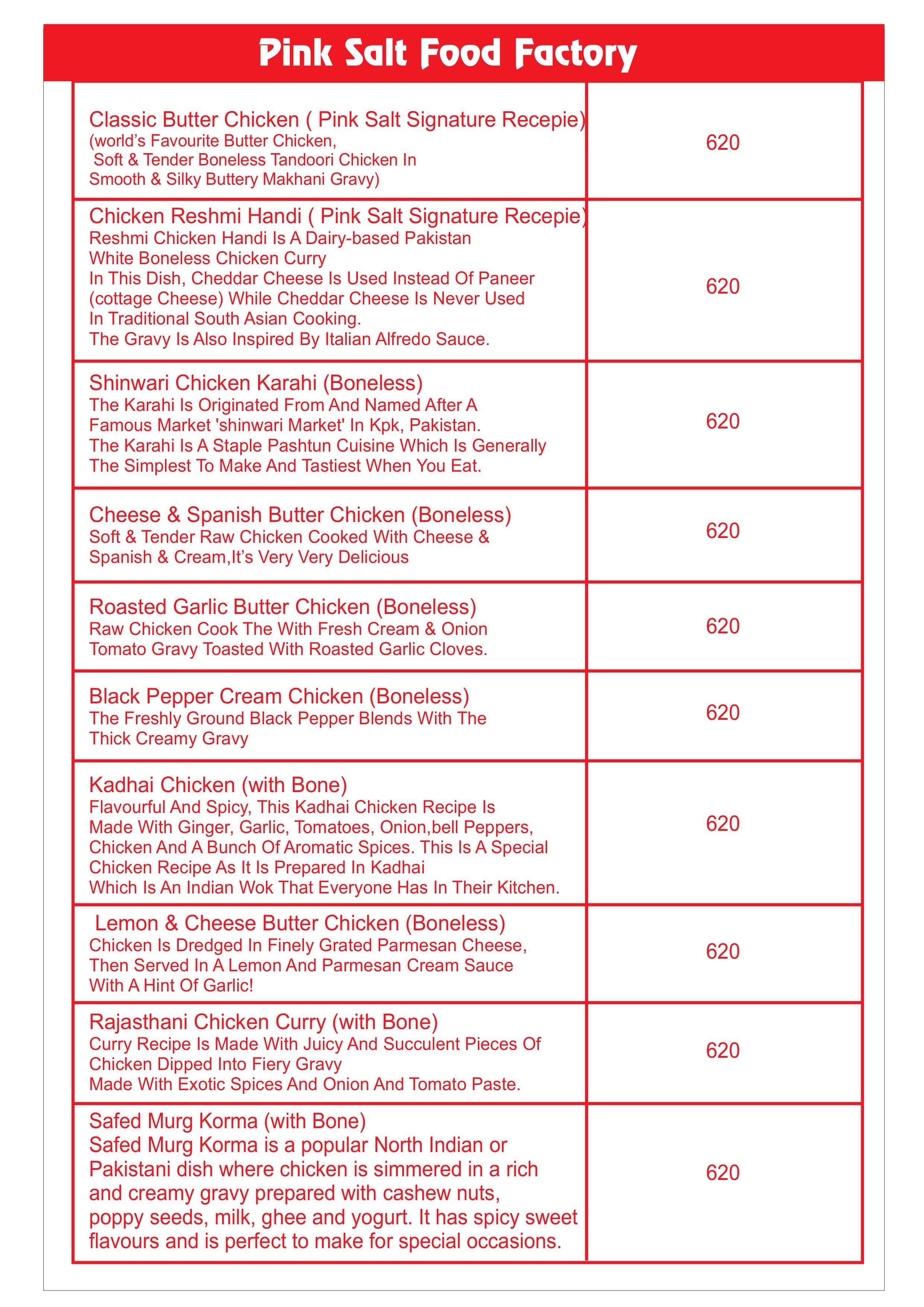 Menu of Pink Salt Food Factory, Sector 83, Gurgaon