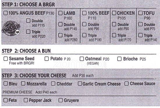 Menu at Brgr: The Burger Project restaurant, Makati