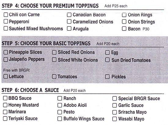 Menu at Brgr: The Burger Project restaurant, Makati