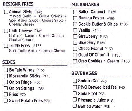 Menu at Brgr: The Burger Project restaurant, Makati