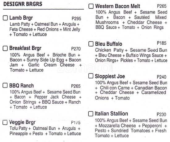 Menu at Brgr: The Burger Project restaurant, Makati