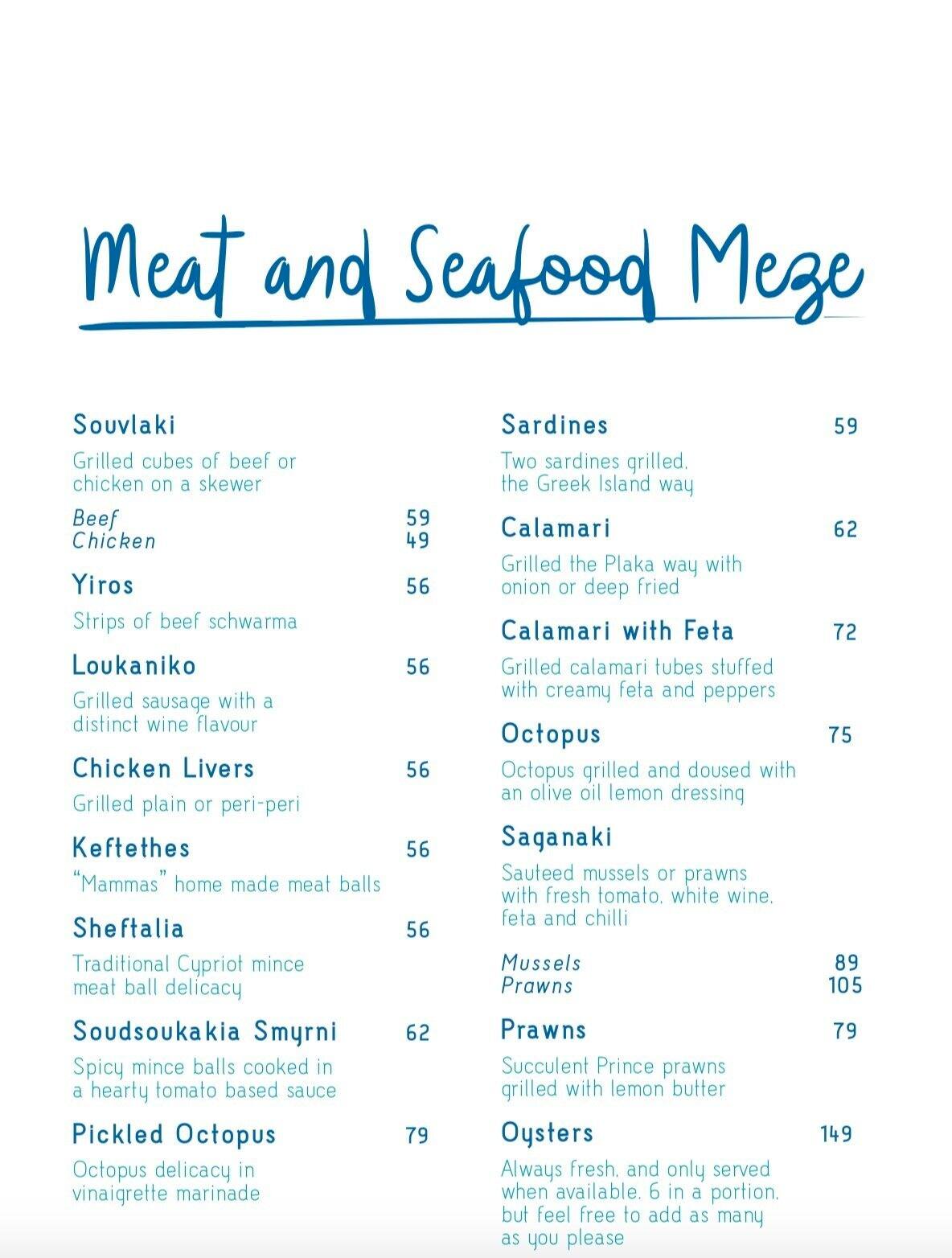 Menu at Plaka Restaurant Eastgate, Germiston, R15