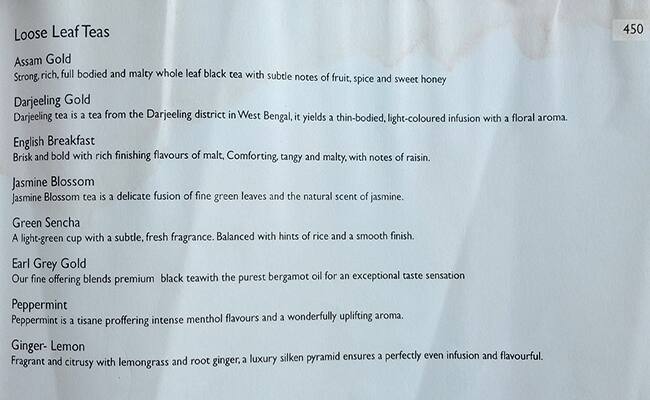Menu at Lobby Lounge - The Leela Palace, Chennai