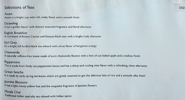 Menu at Lobby Lounge - The Leela Palace, Chennai