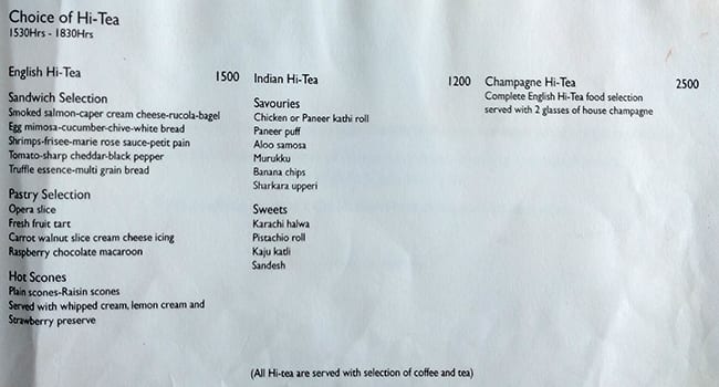 Menu at Lobby Lounge - The Leela Palace, Chennai