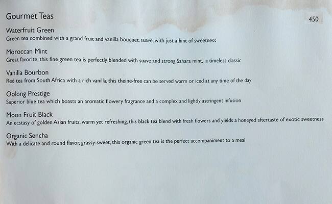 Menu at Lobby Lounge - The Leela Palace, Chennai