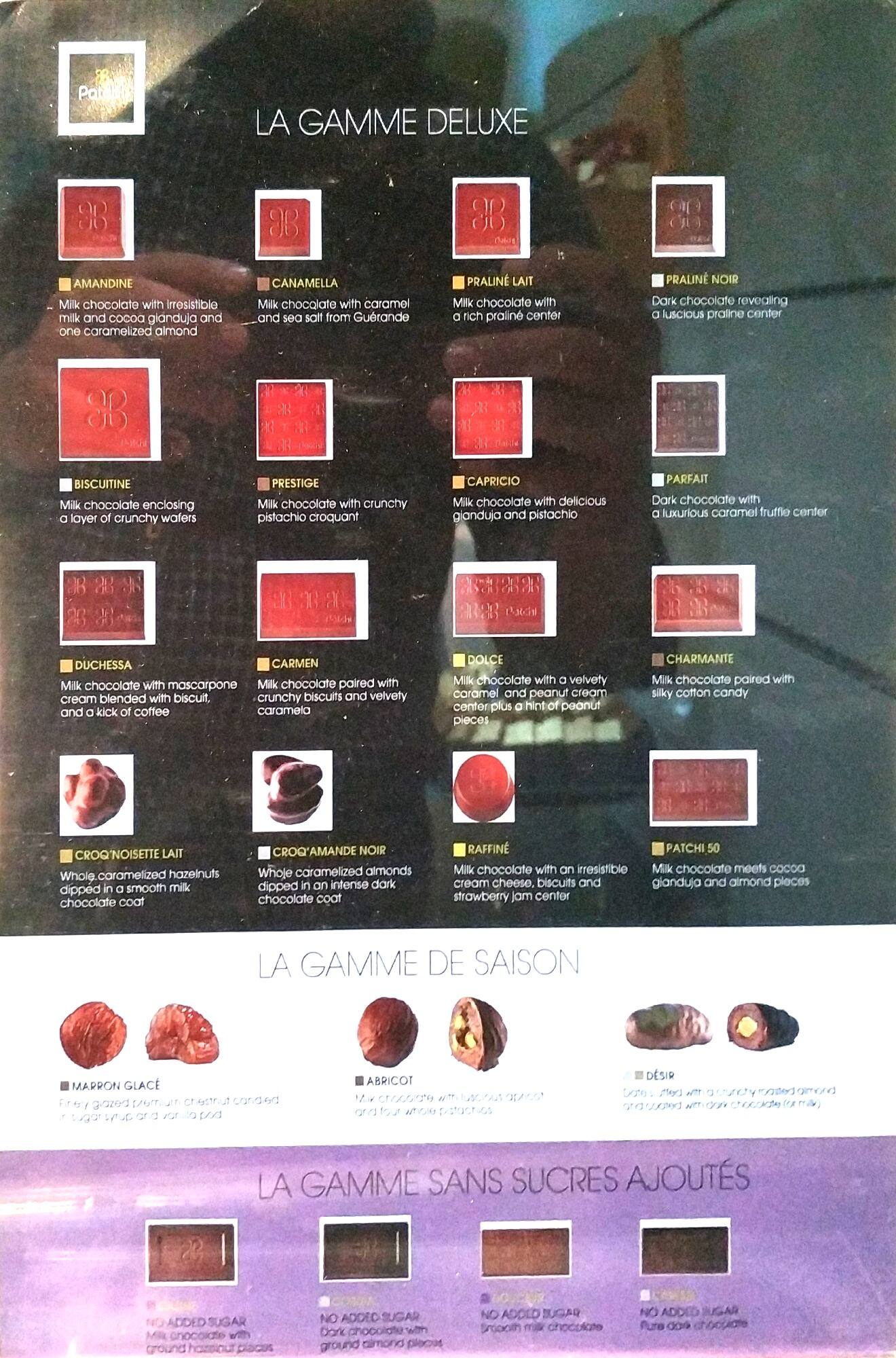 Menu at Patchi desserts, Jakarta, Pacific Place