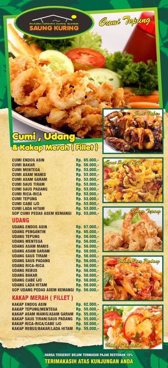 Menu at Saung Kuring restaurant, Bogor, Jalan Puncak Raya KM 75