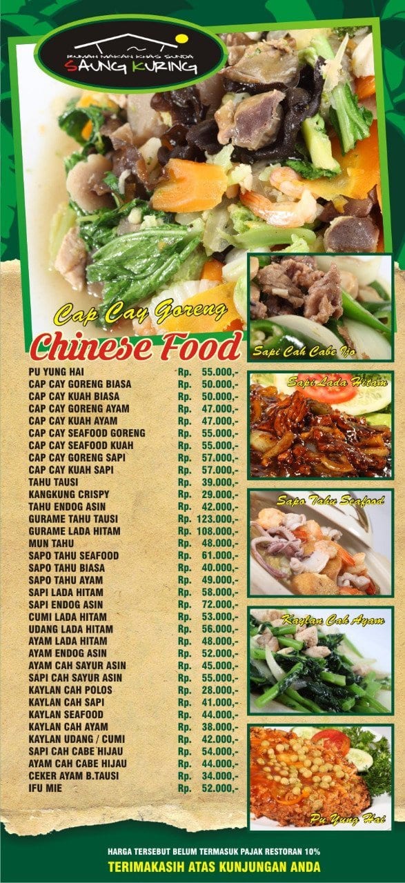 Menu at Saung Kuring restaurant, Bogor, Jalan Puncak Raya KM 75