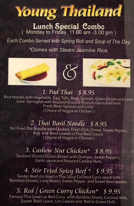 Young Thailand Menu, Menu for Young Thailand, Niagara, Toronto ...