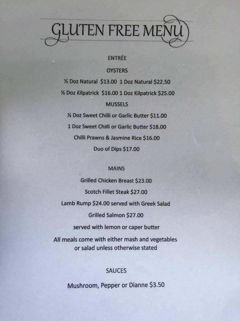 Menu at Bermagui Beach Hotel restaurant, Bermagui