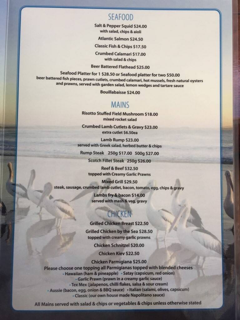 Menu at Bermagui Beach Hotel restaurant, Bermagui