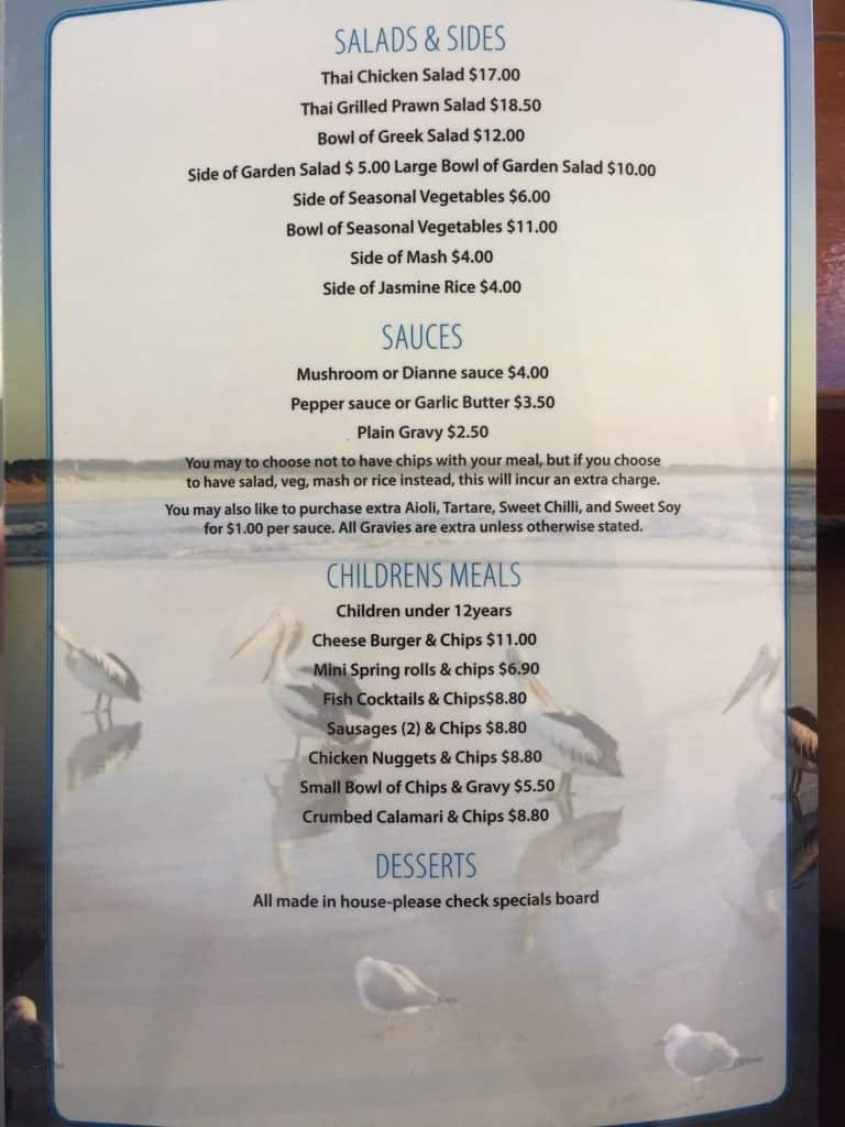 Menu at Bermagui Beach Hotel restaurant, Bermagui