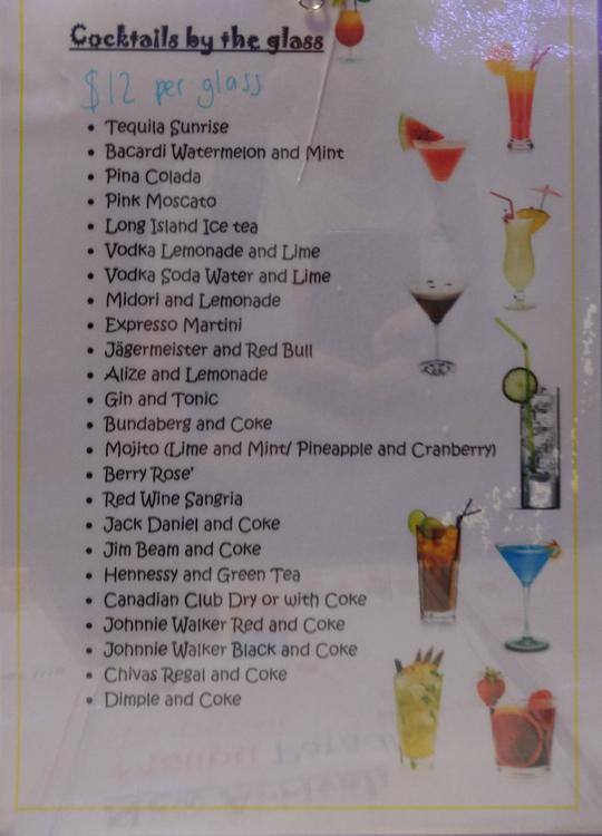 Menu at Sydney Karaoke pub & bar, Sydney