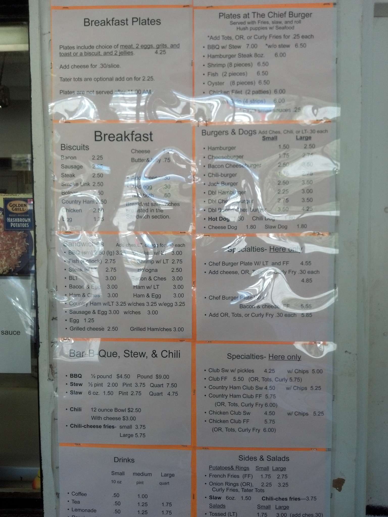 Menu at Chief Burger BBQ, Comer, 718 Sunset Ave