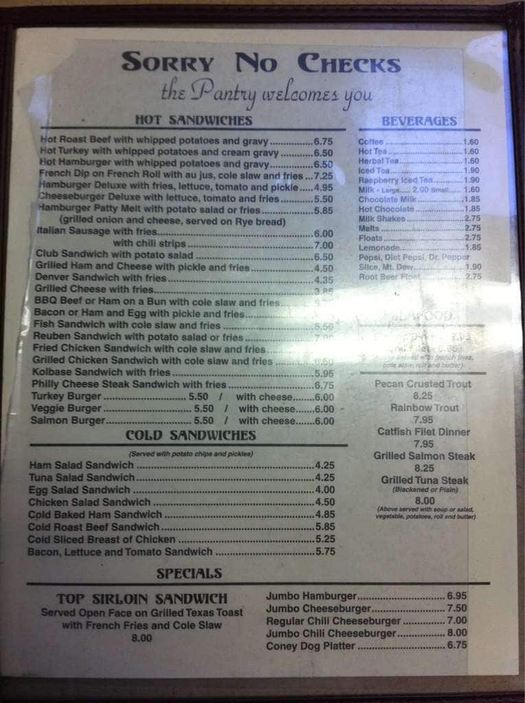 Menu at Pantry Restaurant, Pueblo