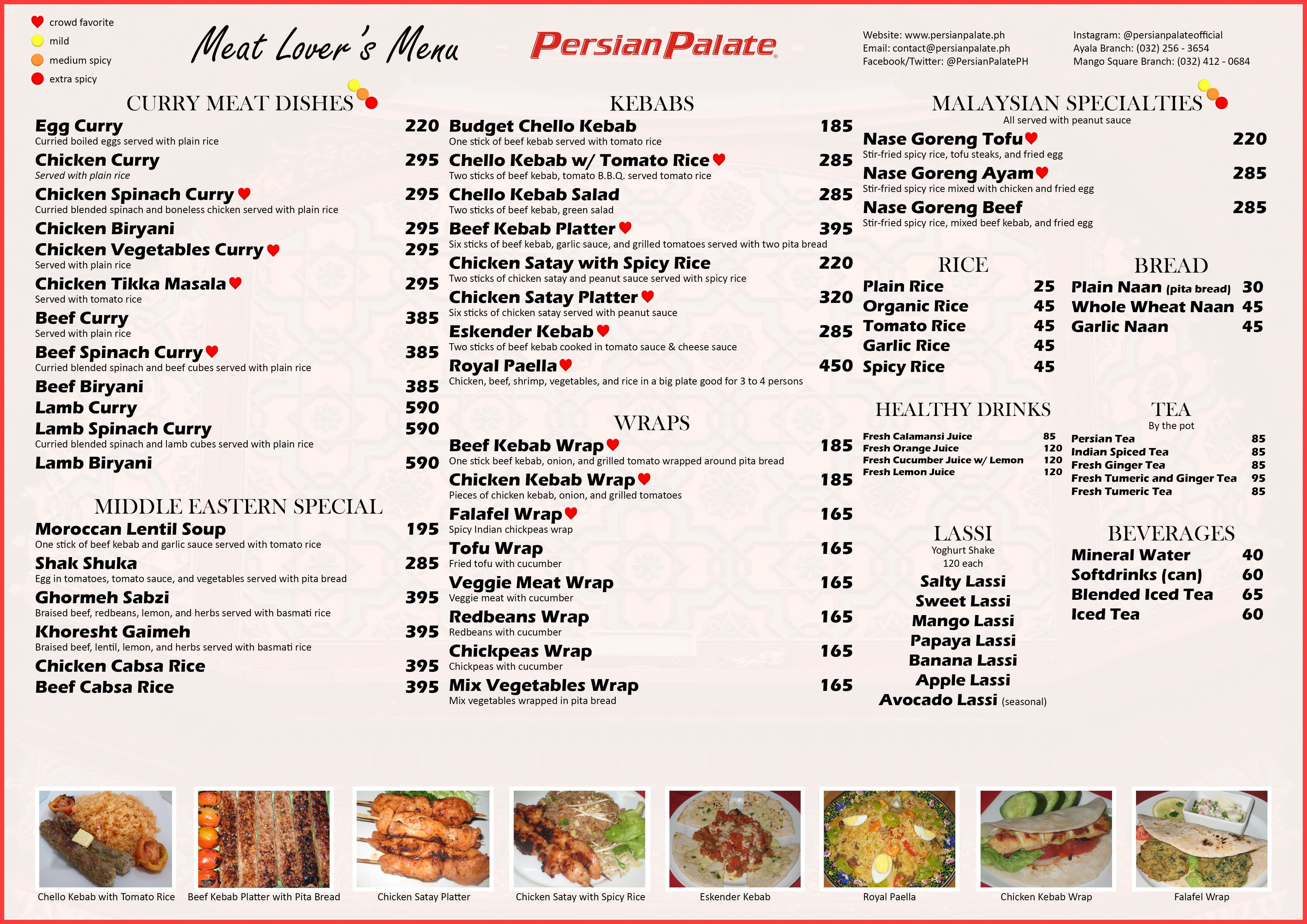 Menu at Persian Palate restaurant, Cebu City, Active Zone