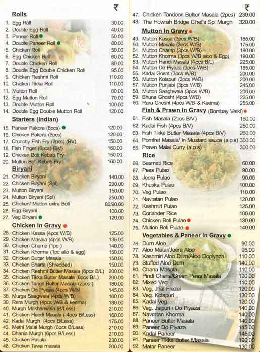 The Howrah Bridge Menu, Menu for The Howrah Bridge, Kasba, Kolkata - Zomato
