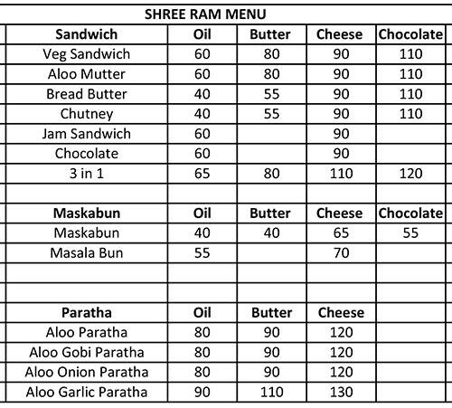Menu at Shree Ram Food, Ahmedabad