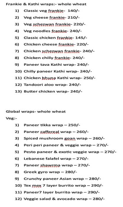 Menu of Wrap Xpress, Vikhroli, Mumbai