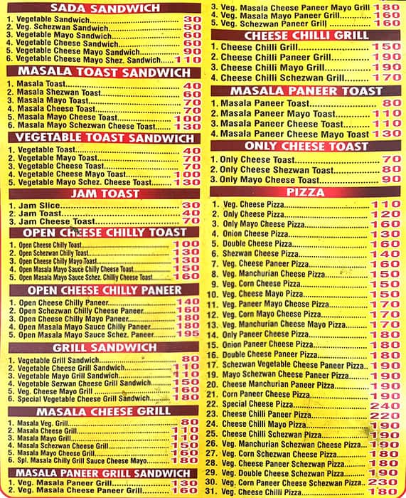 Menu of Gupta Sandwich, Mira Road, Mumbai