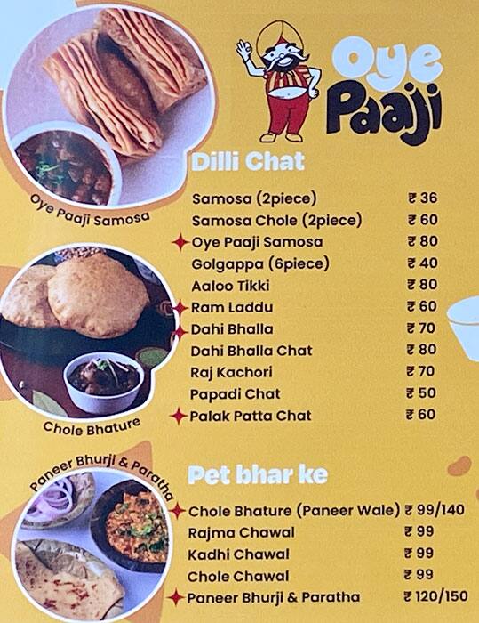 Menu of Oye Paaji, Goregaon East, Mumbai