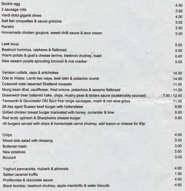 Menu at The Roebuck pub & bar, London, 50 Great Dover St