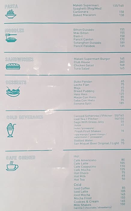 Menu at Unimart Coffee Shop restaurant, San Juan