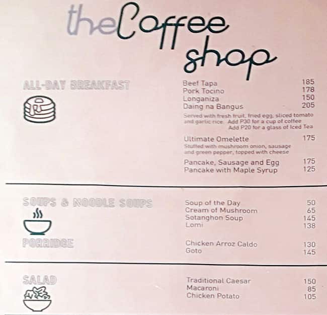Menu at Unimart Coffee Shop restaurant, San Juan